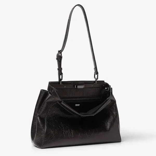 Fendi My Peekaboo Medium Crackled Black Leather Bag